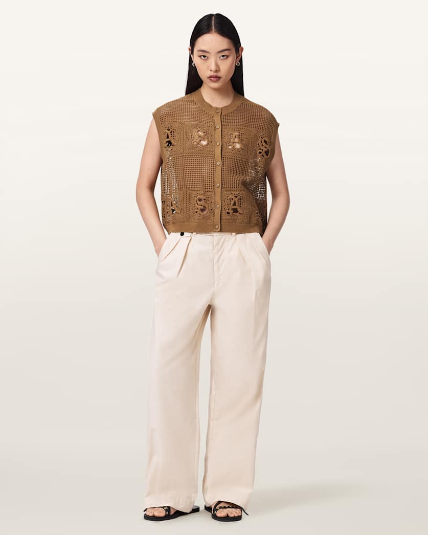 Kyra Crochet Cotton Waistcoat PINTO BROWN | ALLSAINTS
